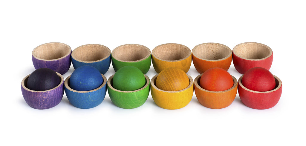 Rainbow Wooden Cups and Balls Play Set – ArcadiaPTown